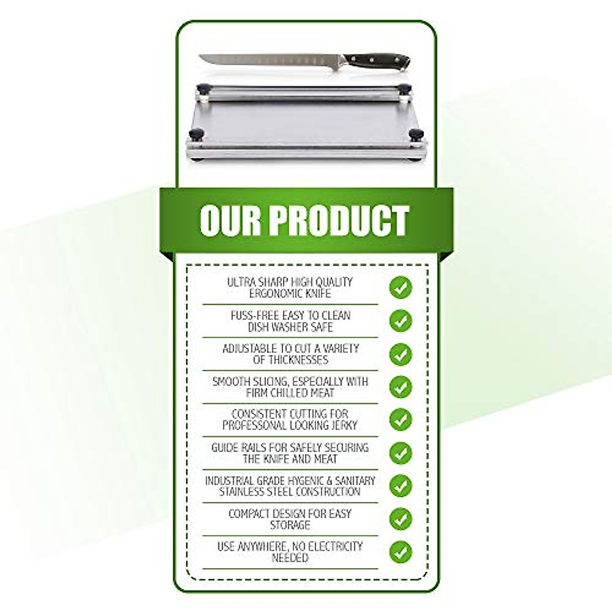 Ultimate Stainless Steel Beef Jerky Maker Slicer Cutting Board With Beginners Guide on How To Dry Cure Preserve Beef, Venison, and Other Meat - Book included - With 10-In Professional Slicing Knife