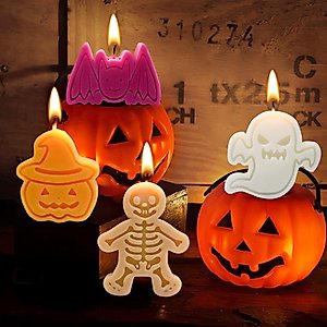WHOLEV 4pcs Christmas Candles Set Freesia Scented - Pumpkin, Skeleton, Ghost & Bat Candles, Cute Christmas Decoration Candle, Perfect for Christmas Table Decor, Parties, New Year Decor, Party Favors