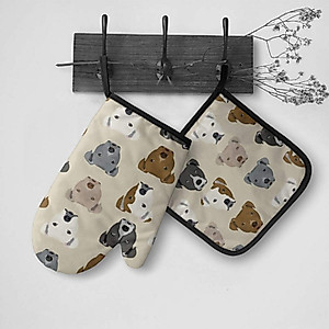 Pitbull Heads Oven Mitts and Pot Holders Set Kitchen Gift Set for Kitchen Cooking Baking, BBQ