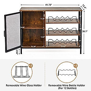 GAOMON Wine Bar Cabinet, FreeStanding Wine Rack Table, Liquor Cabinet with Glass Holder, Floor Bar Cabinet for Liquor and Glasses for Home Kitchen Dining Room