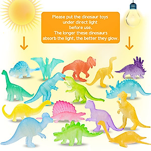 48 PCS Dinosaur Toys Glow in Dark Easter Baskes Gift Light up Decor Mini Dino Figures Birthday Party Favor Supplies Bulk Cake Topper Goodie Bag Stuffer Pinata Goody Filler Class Prize Treasure Box Kid