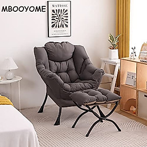 MBOOYOME Lazy Lazy Chair with Ottoman, Modern Soft Reading Chair Accent Contemporary Lounge Leisure Sofa Chair with Armrests and a Side Pocket for Living Room, Bedroom, Dorm & Office, Dark Grey