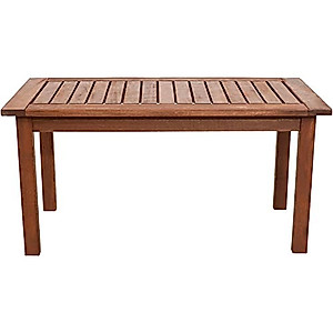 Sunnydaze Meranti Wood Coffee Table with Teak Oil Finish - 17.75 x 35.5 Inch Modern Rectangle Outdoor Center Table - Perfect Decorative Patio Furniture Accent for The Patio, Deck, Front Porch or Yard