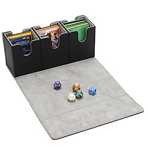 FOTEEMO Card Deck Box for MTG, 3 in 1 Commander Deck Box Deck Box Trading Card Deck Storage Box Holding 300+ Sleeved Cards Magic Commander TCG CCG Sports Card Box (Black and Grey)