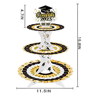 Graduation Decorations Cupcake Stand, 2023 Graduation Theme Party Supplies for Celebration College and High School Party Cupcake Decoration 3 Tier Cardboard Service Trays
