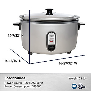 Panasonic Commercial Rice Cooker, Extra-Large Capacity 60-Cup (Cooked), 30-Cup (Uncooked) with One-Touch Operation and Durable Non-Stick Coated Pan - SR-GA541FH – Silver