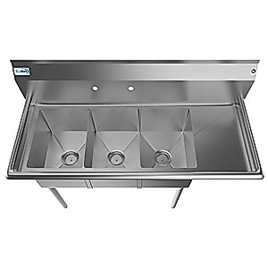 KoolMore - SC121610-12R3 3 Compartment Stainless Steel NSF Commercial Kitchen Sink with Drainboard - Bowl Size 12" x 16" x 10", Silver