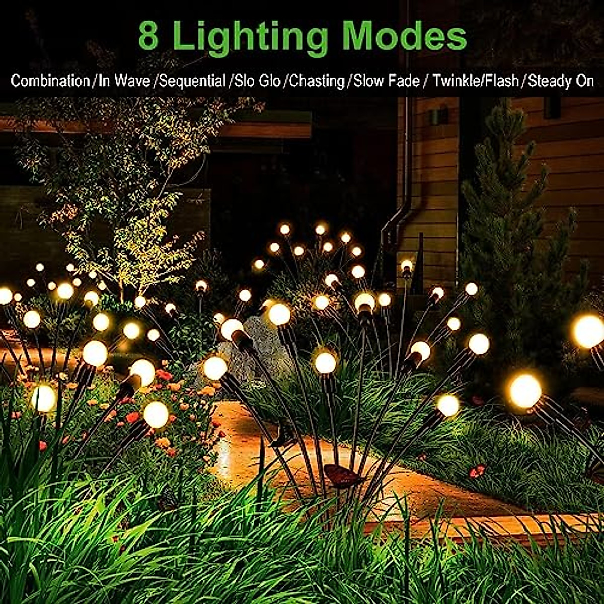 8 Pack Solar Garden Lights, Solar Firefly Lights Outdoor Waterproof 8 Modes Starburst Solar powered Swaying Lights Garden Decor for Party Patio Yard Pathway Landscape Outdoor Lights Decorative