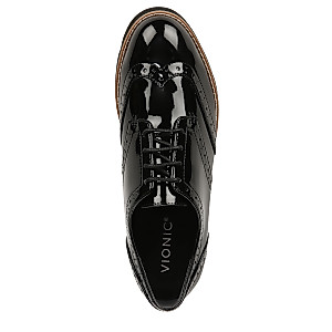 Vionic Womens Charm Alfina Comfort Lace Up Loafers- Supportive Walking Shoes for Heel Pain, Plantar Fasciitis with Orthotic Insole Arch Support Black Patent Leather 8 Wide