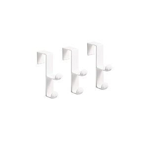 iDesign Over the Door Plastic Dual Hook Hanger for Coats, Jackets, Hats, Robes, Towels, Ideal for Bathroom, Bedroom, Mudroom, Set of 3, White