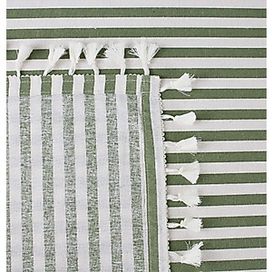 Fennco Styles Simply Striped Tassel Cotton Blend 55 x 55 Inch Tablecloth - Green Table Cover for Banquets, Holiday, Special Events, Outdoor and Home Décor