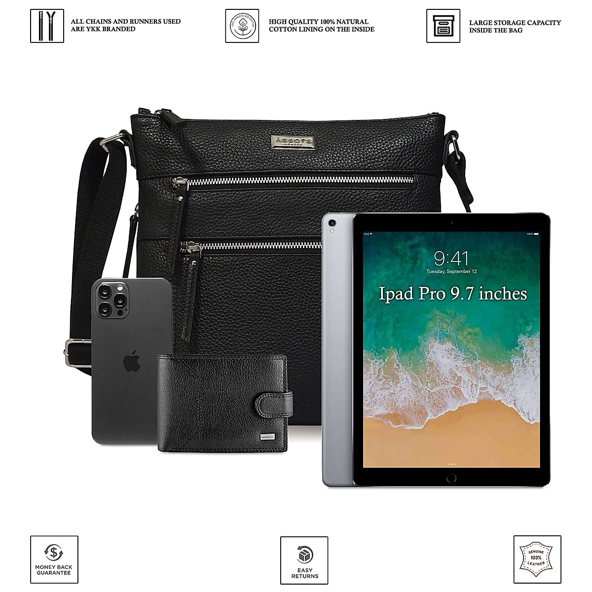 ASSOTS Crossbody Bags for Women – Real Leather Purses with RFID Protection, Multiple Pockets and Adjustable Strap