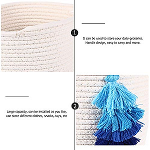 Cabilock 1pc Hand Woven Box Tassel Storage Basket Laundry Basket with Container Bathroom Laundry Basket Rattan Storage Basket Makeup Holder Jewelry Basket White Cotton