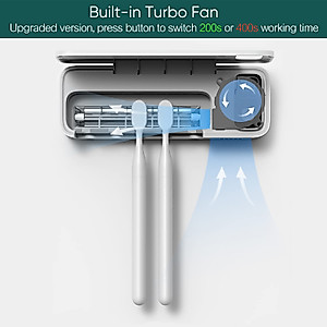 StarWin UV Toothbrush Dryer Holder, Fan Drying and Timer Function, Rechargeable Tooth Brush Holder Wall-Mounted for Bathroom, No Drilling, 5 Slots