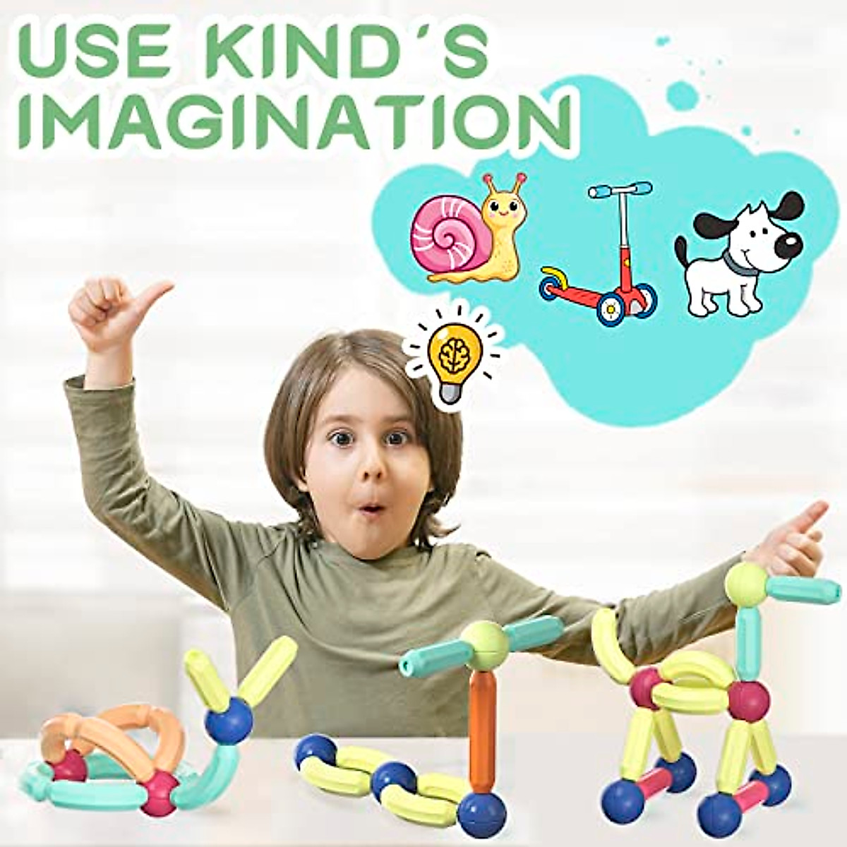 Boys Girls Toys Age 4-5,Little Boy Girl Toys Magnetic Blocks Sticks Tiles Construction Building, Learning Education Stem Preschool Toddler Kids Toys for 3+ Year Old, Montessori Toys for Toddlers Gifts