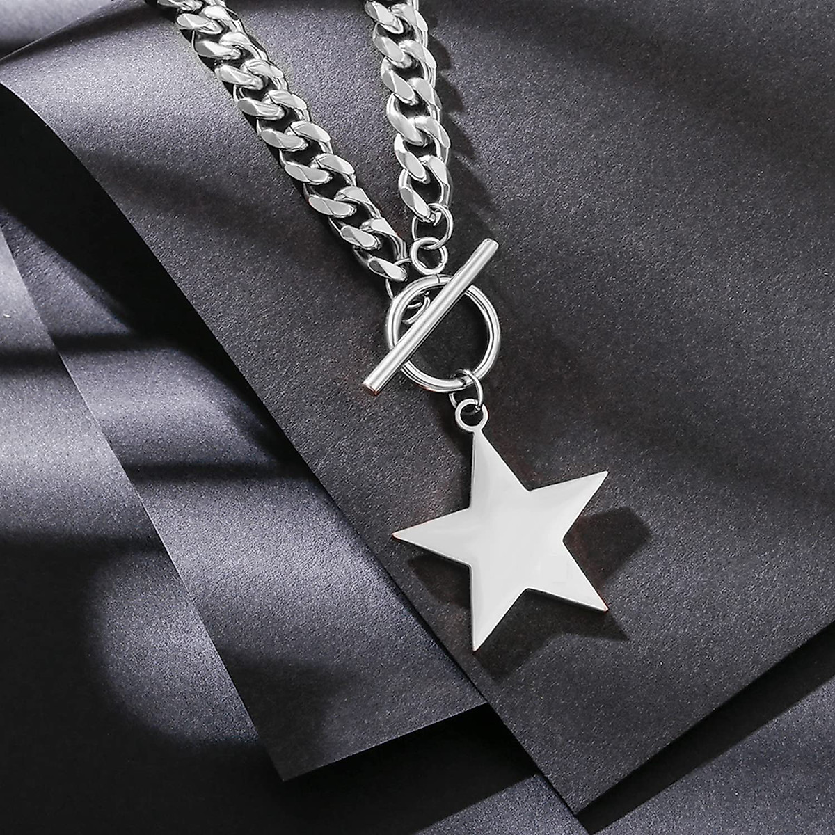 MIFYNN Silver Star Cuban Link Necklace Fashion Style Star Necklaces for Women, Silver Necklace for Women to Surprise Friends And Relatives, Friendship Necklace is Also the Best Birthday Gift