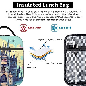 YAzgaN Fairytale Castle Insulated Lunch Bag For Men Women Adults,Small Lunchbox For Work,Picnic Portable Small Reusable Lunch Box Container For Office,Outdoors,On The Go.