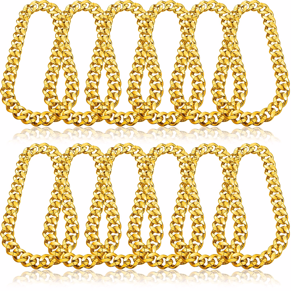 Jexine 12 Pcs Costume Rapper Chain, Hip Hop Chain Bulk Fake Necklace for Men Women 80s 90s Jewelry Punk Style, 32 Inch(Gold)