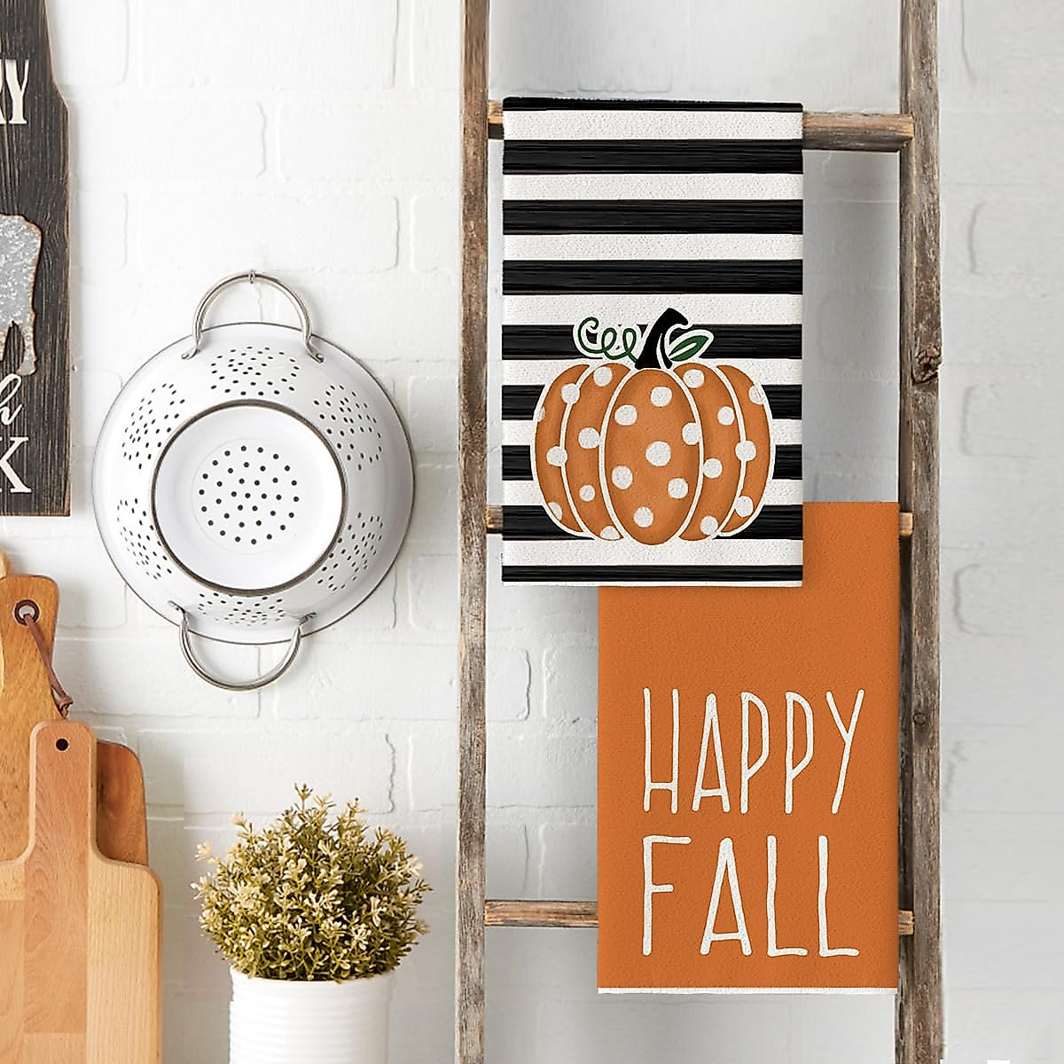 Artoid Mode Stripes Polka Dot Hello Pumpkin Fall Kitchen Towels Dish Towels, 18x26 Inch Farmhouse Maple Leaves Decoration Hand Towels Set of 4