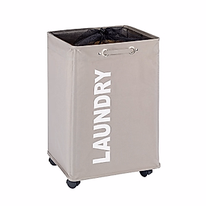 WENKO Quadro Slim Laundry Basket with Wheels and Privacy Cover, Collector, Laundry Basket with Wheels, Space Saving Narrow Laundry Hamper, Clothes Storage, Capacity 20 Gal, Gray