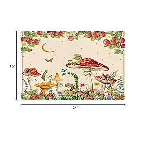 Red Strawberry Bathroom Rug Green Frog Butterfly Floral Green Plant Mushroom Bath Mat Moon Beige Doormat Non Slip Memory Foam Super Absorbent Floor Mats,24x16 Inch