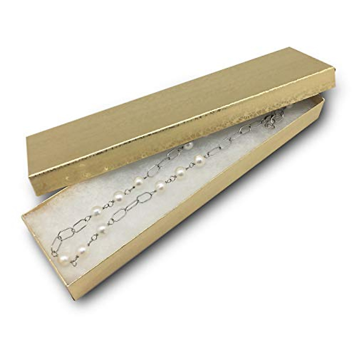 TheDisplayGuys 25-Pack #82 Cotton Filled Cardboard Paper Jewelry Box Gift Case - Gold Foil (8 1/16" x 2 1/4" x 1 3/8")