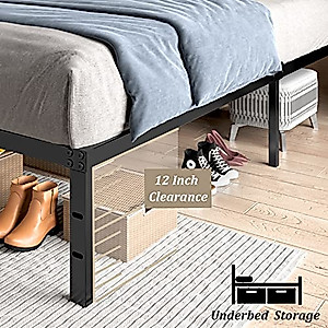 LIJQCI 14 Inch Heavy Duty Twin Bed Frame, Steel Slat Metal Platform Twin Bed with Storage Underneath/No Box Spring Needed/Noise Free/Non-Slip/Easy Assembly
