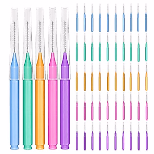 EasyHonor Braces Brush for Cleaner Interdental Brush Toothpick Dental Tooth Flossing Head Oral Dental Hygiene Flosser Toothpick Cleaners Tooth Cleaning Tool (5Colors,50pcs)