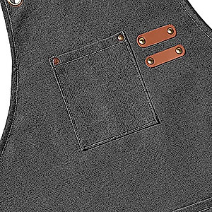 AFUN Chef Aprons for Men Women with Large Pockets, Cotton Canvas Cross Back Heavy Duty Adjustable Work Apron, Size M to XXL(Grey)