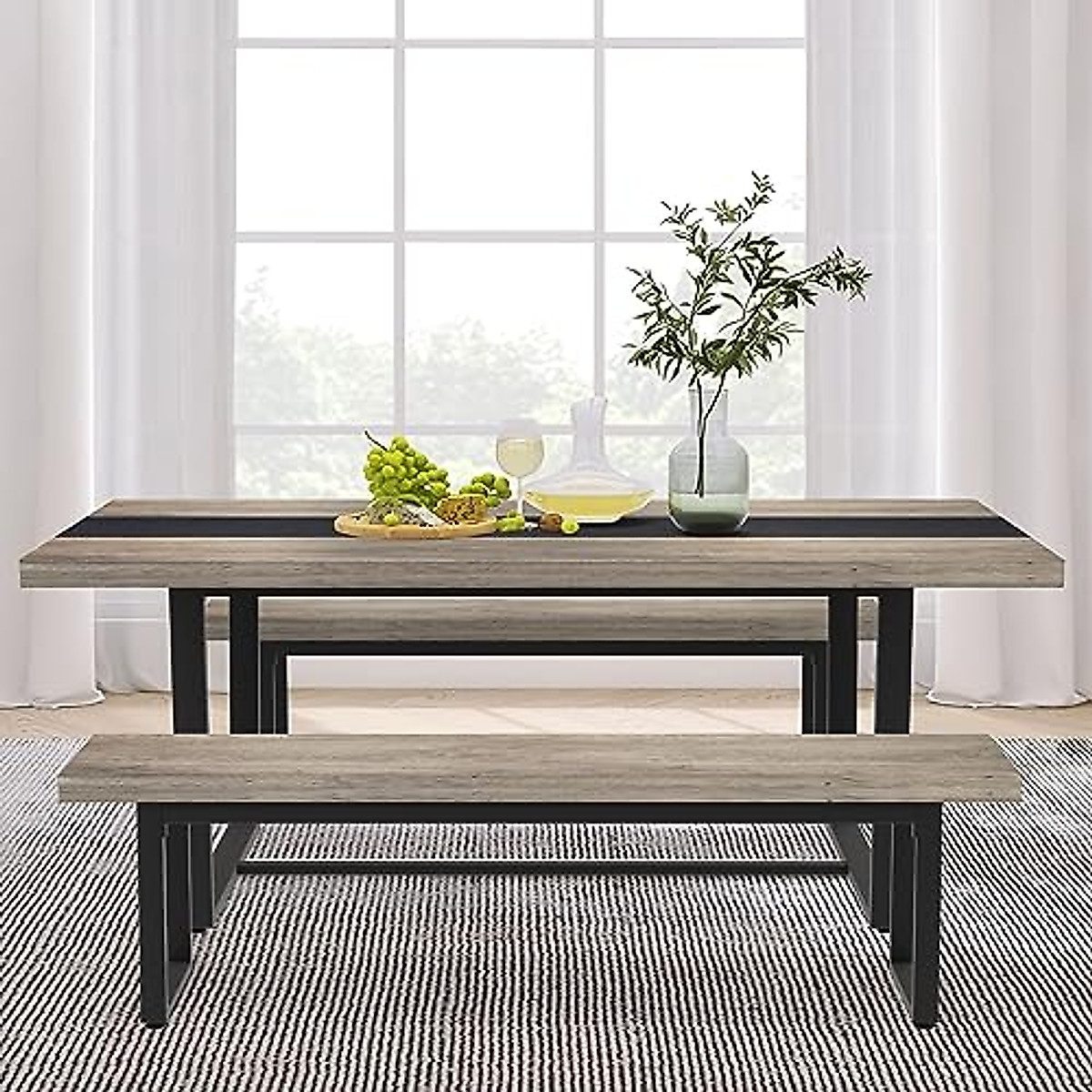 STHOUYN 59” Dining Bench Pair of 2 for 6-8 Person, Farmhouse Indoor Kitchen Table Benches, Bed Bench, Industrial Shoe Bench, Entryway Benches (Grey 2pcs)