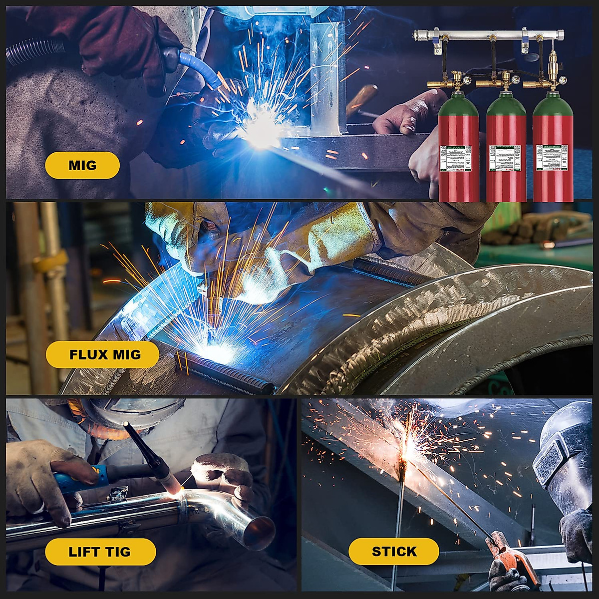 GZ GUOZHI 200A MIG Welder, 6 in 1 Stick Welder/Gas MIG/Gasless Flux Core MIG/Lift TIG/Spot welding/Spool Gun Multi-Process, 110V/220V Welding Machine with Dual LCD Digital Display (US Connector)