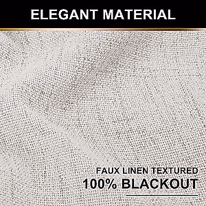 100% Blackout Shield Linen Blackout Curtains 108 Inches Long 2 Panels Set, Clip Rings/Rod Pocket Blackout Curtains No Light, Black Out Curtains & Drapes for Bedroom, 50 inches Wide Each Panel, Beige