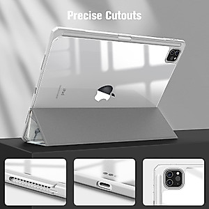 Fintie Hybrid Slim Case for iPad Pro 12.9-inch 6th Generation 2022, [Built-in Pencil Holder] Shockproof Cover w/Clear Transparent Back Shell, Also Fit iPad Pro 12.9" 5th/4th/3rd Gen, Cloudy Marble