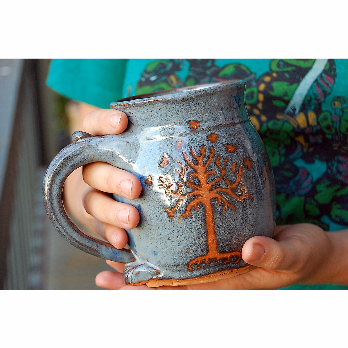 Hand Thrown Pottery Mug with Tree of Life Mug or Tree of Gondor Handmade in North Carolina