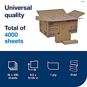 Tork Xpressnap Natural Dispenser Napkin N4, Universal, Interfold 1-ply, 13" x 8.5", 12 x 500 napkins, DX906E & Multifold Hand Towel Natural H2, Universal, 100% Recycled Fibers, 16 x 250 Sheets, MK520A