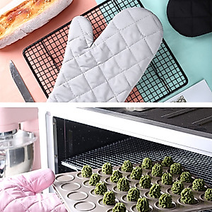 Kitchen Oven Mitts Heat Resistant Gloves Cotton Premium Non-Slip (Pink)