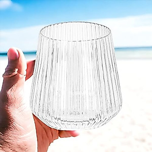 36 count origami ripple Unbreakable Stemless Plastic Wine Champagne Whiskey Glasses Elegant Durable Disposable Indoor Outdoor Ideal for Home, Office, Bars, Wedding, Ribbed 12 Ounce Cups (Clear)