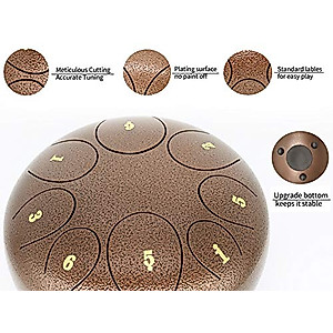 Steel Tongue Drum Tank Drum - Standard C Key 8 Notes 8 inches Pan Drum - Percussion Instrument with Drum Mallets -Handpan Drum with Bag, Music Book, Finger Picks for Camping, Meditation, or Yoga