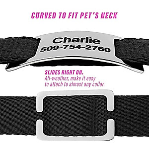 Slide-On Pet ID Tags - S/M/L/XL Personalized Dog and Cat Tags, Silent, No Noise Collar Tags Made of Stainless Steel, Large-fits 1 inch Collars, Custom Engraved Dog Name Tags