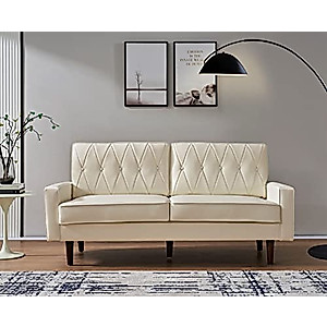 Container Furniture Direct Modern Style Faux Leather Sofa with Elegant Round Tapered Legs and Button Tufted Backrest Perfect for Living Room, Bedroom or Home Office, 69.3’’ Wide, White