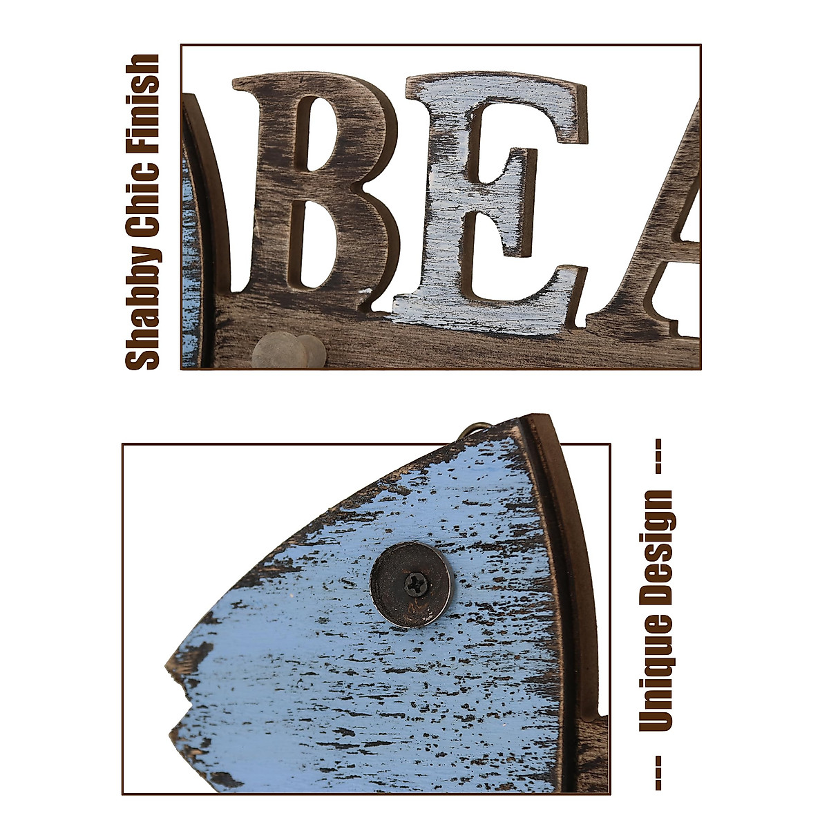 NAUTIMALL 22" Fish Nautical Coat Hook Bathroom Towel Hanger Hanging Plaque for Garden Indoor Outdoor Coat Rack Kitchen Coastal Wall Decor