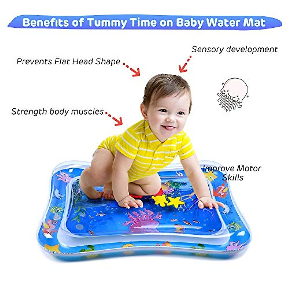 TAOYIJOY Tummy Time Baby Water Mat, Soft Infant Baby Toys Mat, Indoor Floor Inflatable Sensory Development Baby Water Mat for 3 6 9 12Months Newborn Toddlers Boy Girl