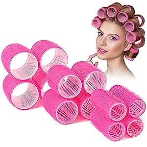 Velcro Volume Hair Rollers Set - 12 Jumbo Self-Grip Heatless Curlers for Long, Medium, Short, Thick, Fine, and Thin Hair with Bangs (3 Sizes)
