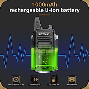 Retevis RT22S 2 Way Radios Rechargeable,Long Range Walkie Talkies with Earpiece and Mic Set,Channel Display,Signal Prompt,Handsfree Portable Two-Way Radio(6 Pack) with 6 Way Multi Gang Charger