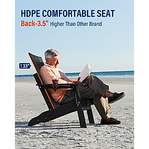 POWERWOOD Modern Adirondack Chairs Set of 4, Oversized HDPE Folding Adirondack Chairs with Cup Holder, Plastic Outdoor Chair, Fire Pit Chairs (Black)