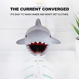 Amosfun Fish Faucet Extender Cartoon Shark Wash Basin Bath Spout Cover Shark Animal Toy Water Faucet Cover for Babies Toddlers Kids Children Grey