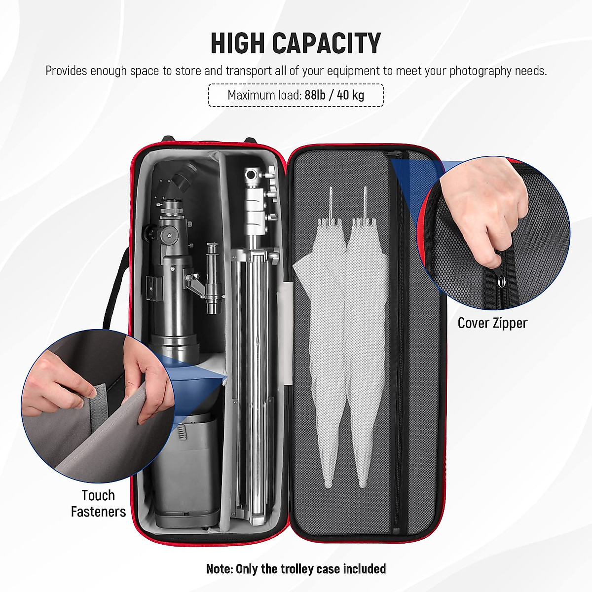 Neewer Trolley Case for Photo Studio Equipment, 30"x11"x11"/77x28x27cm, Tripod Rolling Bag with Wheels/Straps/Padded Compartment/Handle for Light Stands, Strobes, Photography Accessories, PB005