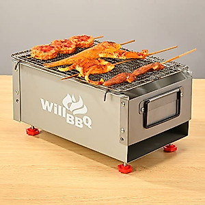 WILLBBQ Commercial Quality Portable Charcoal Grills Multiple Size Hibachi BBQ Lamb Skewer Folded Camping Barbecue Grill for Garden Backyard Party Picnic Travel Home Outdoor Cooking Use (11.9x7.1x5.1inch)