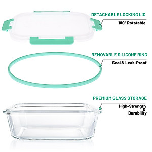 Moretoes Glass Food Storage Containers, 9pcs, Glass Meal Prep Containers, Glass Airtight Leakproof Containers Set, Glass Storage Containers with Lids