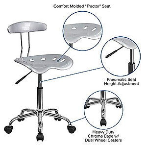Flash Furniture Elliott Vibrant Silver and Chrome Swivel Task Office Chair with Tractor Seat